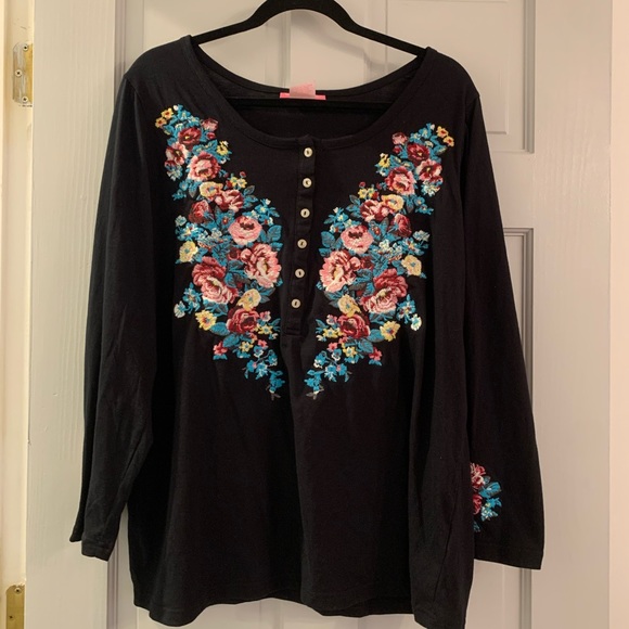 Woman Within | Tops | Euc Woman Within Floral Embroidered Top With ...